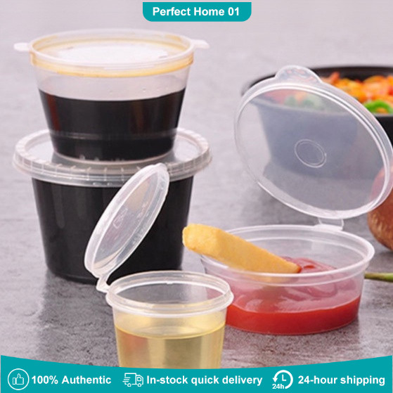 50/100PCS Microwavable Cup with lid Sauce Container Hinged Cup Convenient And Practical | Shopee ...