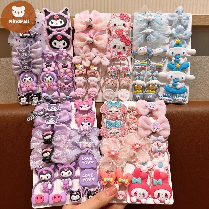 18pcs Set Kawaii Sanrio Hair Ties Anime Hair Ring Ornaments Cinnamoroll ...