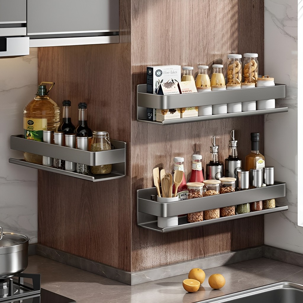 Wall Mounted Condiments Organizer Utensils Spice Rack Holder Kitchen ...