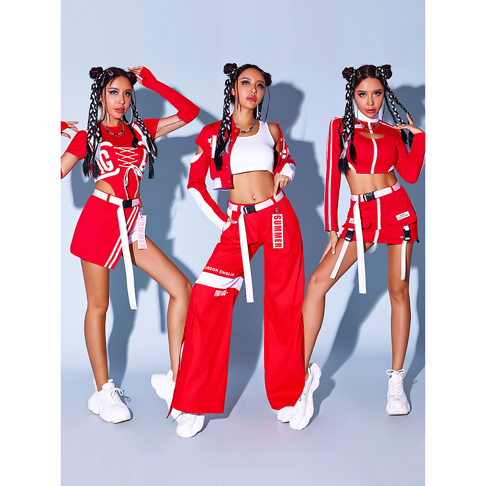 Girl Group Performance Costume Red Hip-Hop Street Dance Costume Korean Dance Girl Group Playing ...
