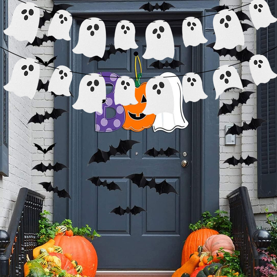 Halloween Decorations Glittery Bat Banner 3D Bat Wall Stickers Hanging ...