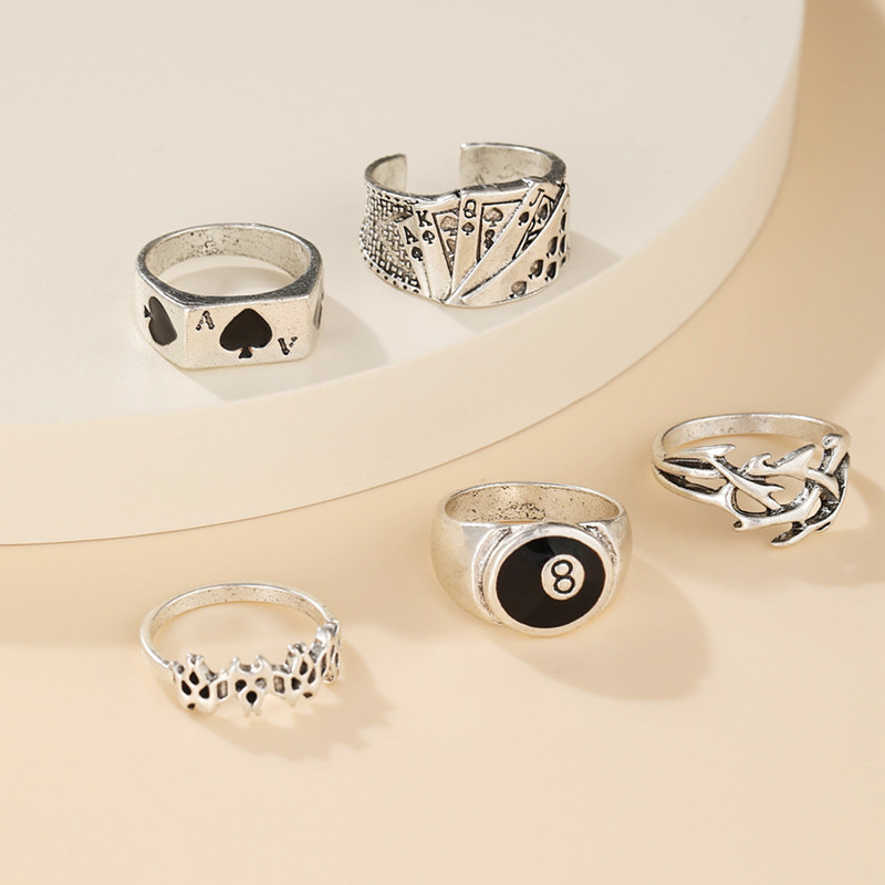 5Pcs/Set Punk Poker Billiards Rings Vintage Flame Rings Set Fashion ...
