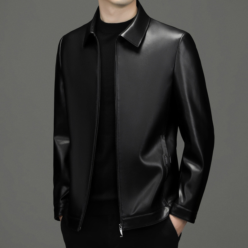 Men's Short PU Leather Jacket - Business Lapel Autumn Outwear for ...