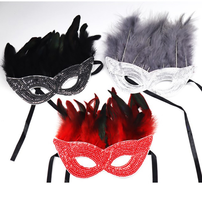 Mardi Gras Masks Plastic Masks Carnival Parade Faux Feather Half Face ...