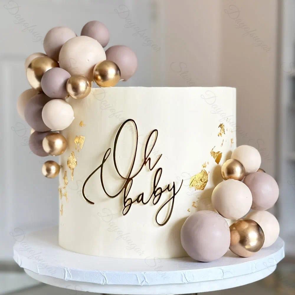 31Pcs Baby Shower Cake Toppers Acrylic Gold Oh Baby Gold Beige Blush ...