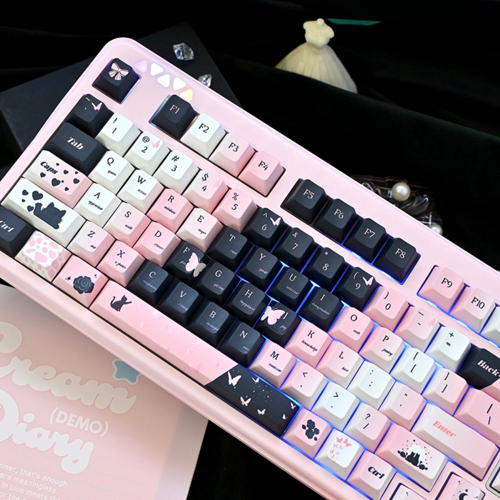 Black Cat Rose Keycap 131/139 Keys Cherry Profile PBT Five-sided Dye ...
