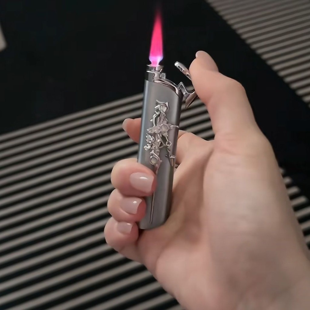 Original Hand-Made Lighter Inflatable Windproof Pink Flame Metal ...