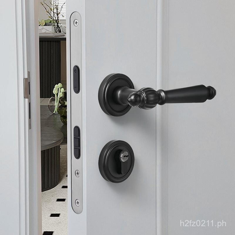 Door&Split Door Lock Black Door Handle American Style Silent S Wooden ...