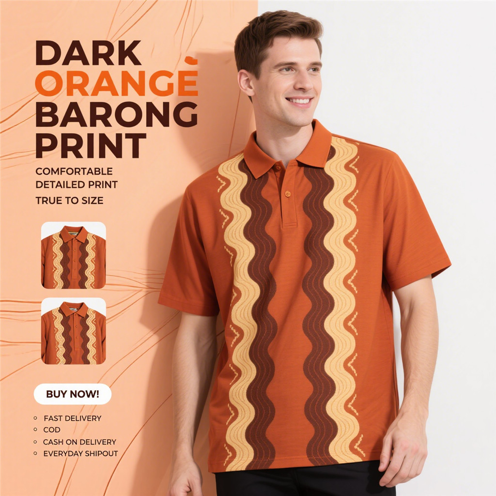 Philippine modern polo barong Modern Ethnic Stripe Pattern Printing ...