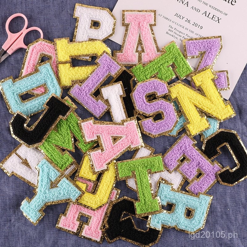 English Alphabet Patches Badges Computer Embroidered Labels Mixed Color ...