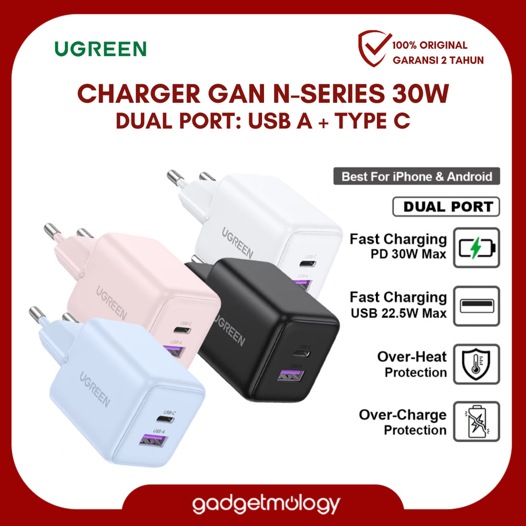 UGREEN GAN N Series Fast Charging Charger Head 30w Dual Port Type C ...