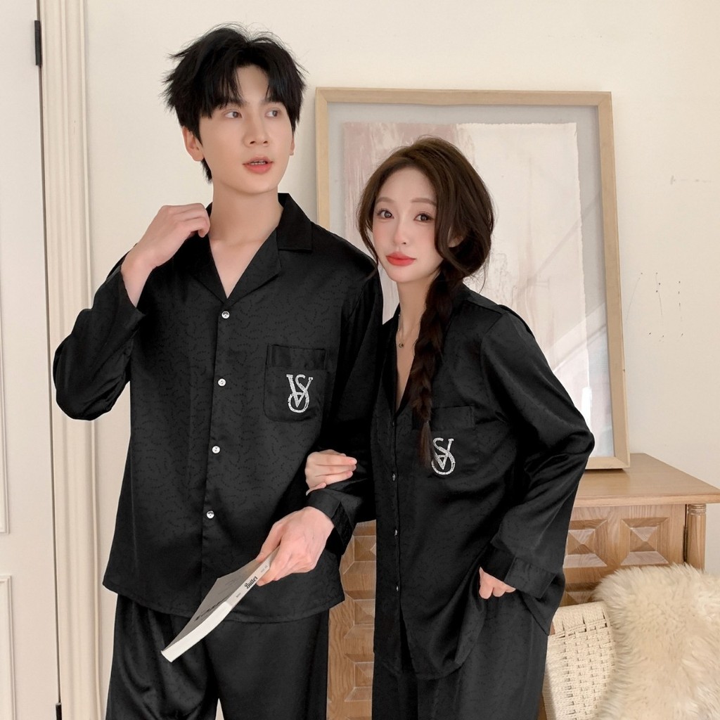 High-End Couple Pajamas Satin Jacquard Rhinestone Simple Men's Homewear ...