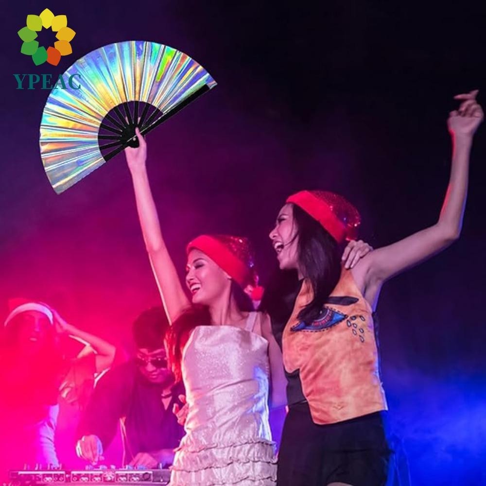 YPEAC Laser Colors Hand Fan, Gradient Colorful PVC Folding Hand ...