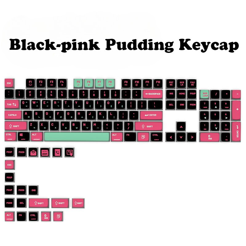 Black-pink Pudding Keycap SAX Profile 125 Keys PBT Four-sided Light ...