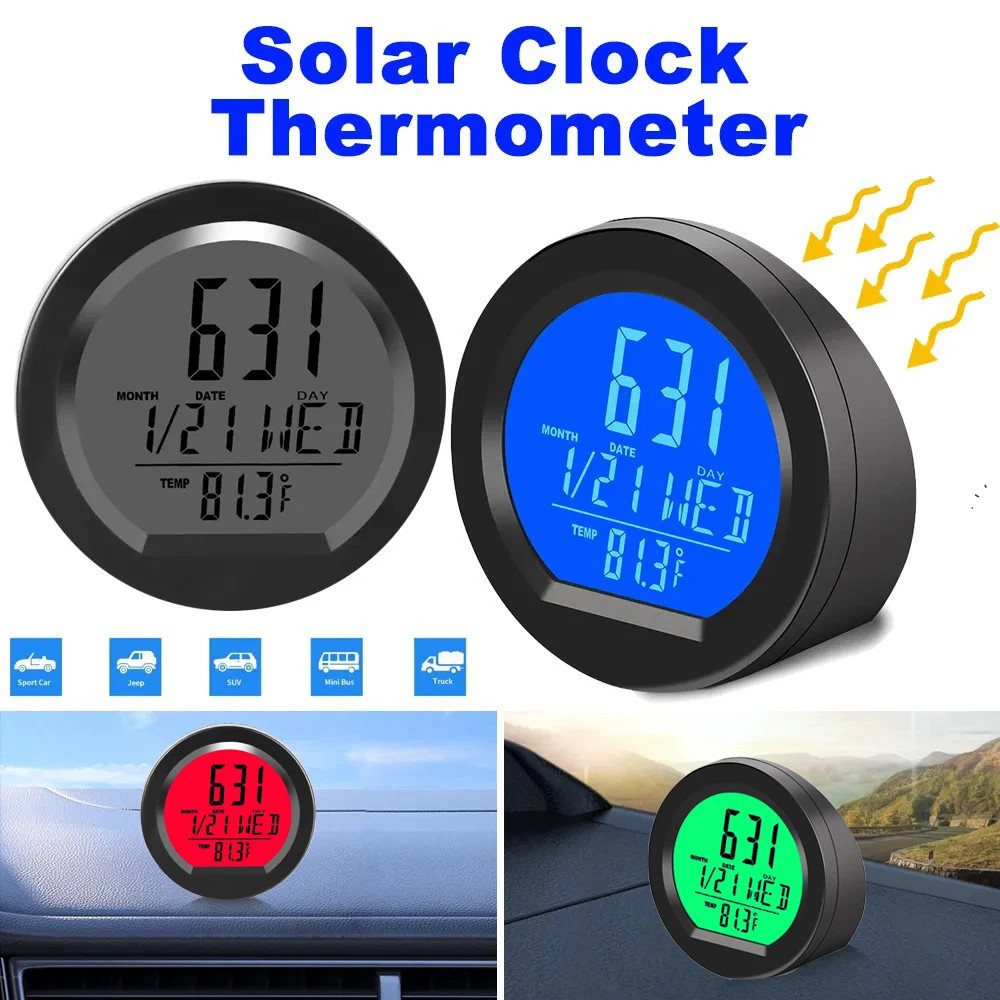 Solar Car Clocks For Dashboard Digital LCD Clock Interior Temperature ...