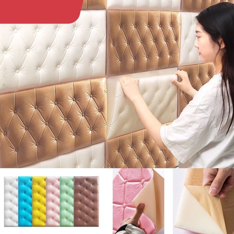 Self-adhesive 3D Headboard Soft Pack Anti-collision Wall Stickers ...