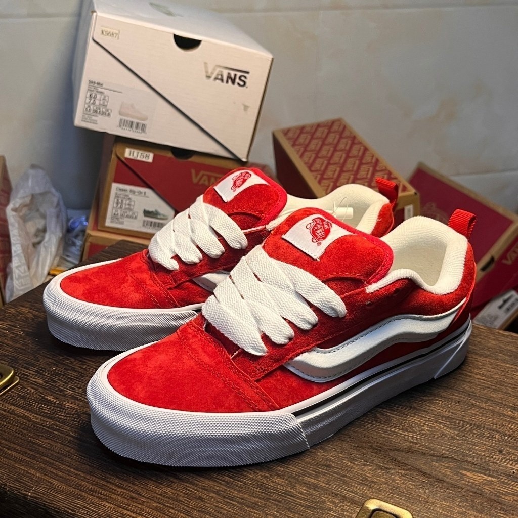 Vans Knu-Skool Big Red Low-Top Casual Sneakers | Shopee Philippines
