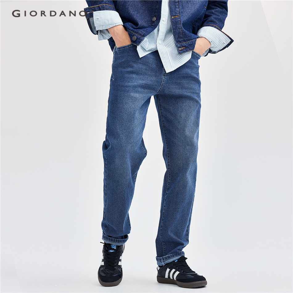 GIORDANO MEN Moustache effect print mid rise denim jeans 18114623 ...