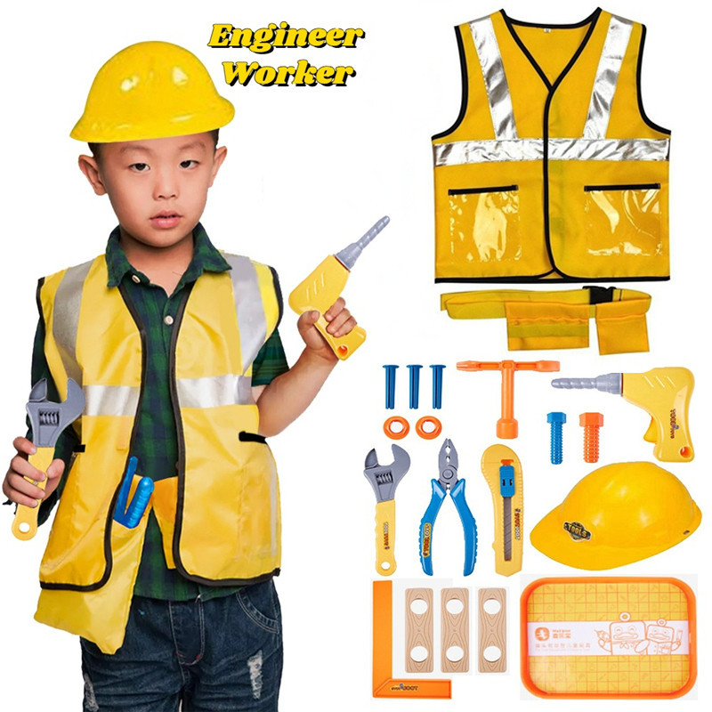 Engineer Costume for Kids Boy Cosplay with Toys Set Construction Career ...
