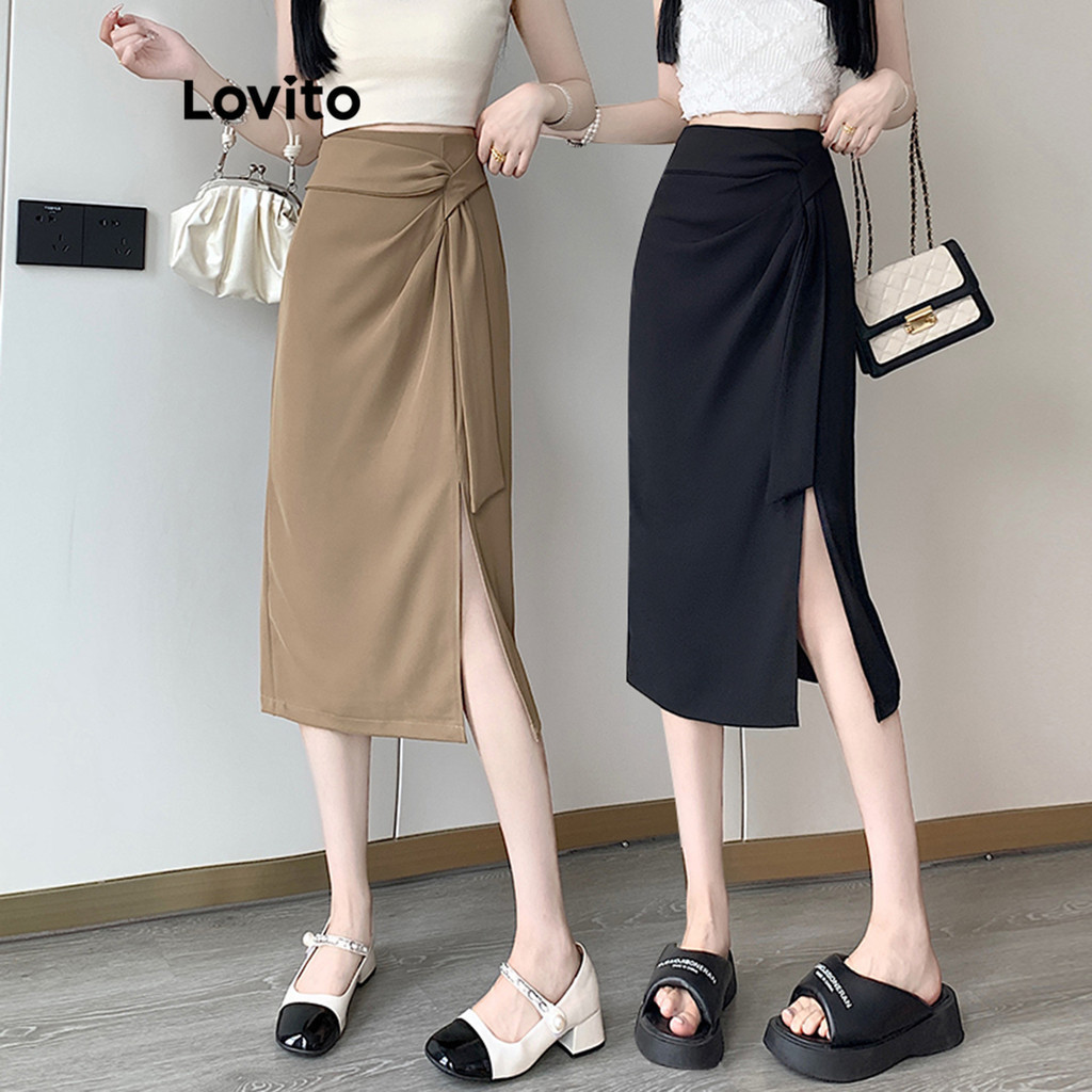 Lovito Women Elegant Plain Asymmetrical Skirts LNE71439 | Shopee ...