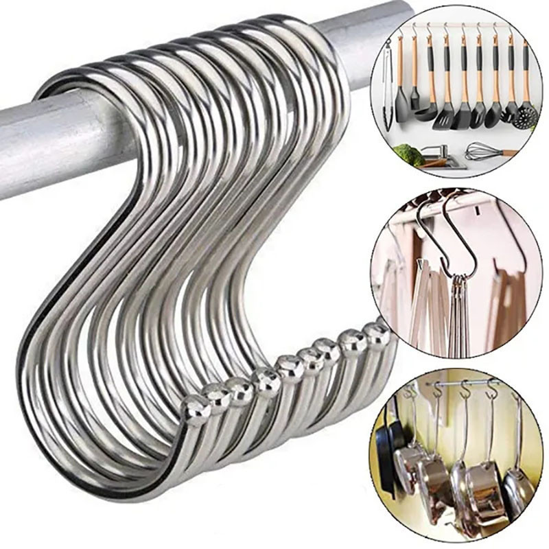 Stainless Steel S-Shaped Hook Multi Function Metal Hook Clothing Holder Kitchen Storage Tool ...