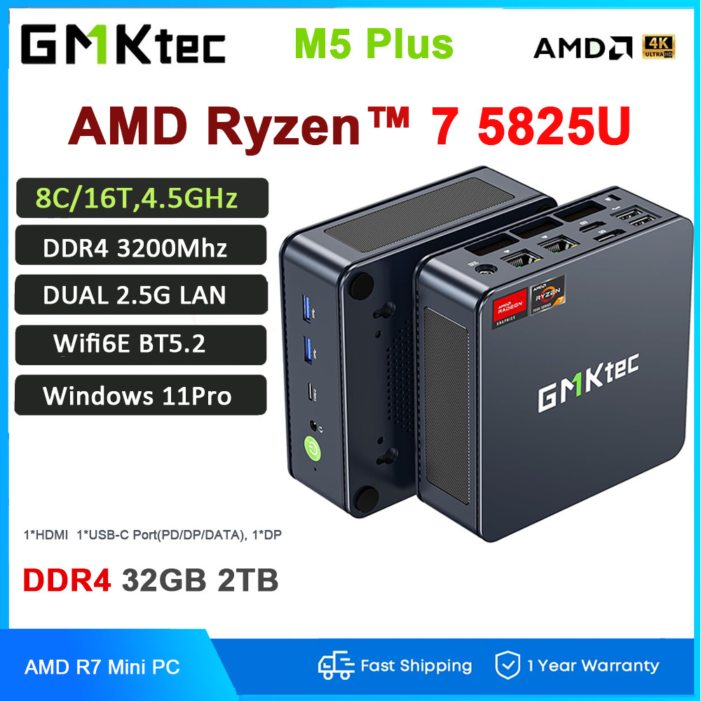 GMKtec M5 Plus AMD R7 7730U 5825U Mini PC 32GB DDR4 1TB SSD Win 11 Pro ...