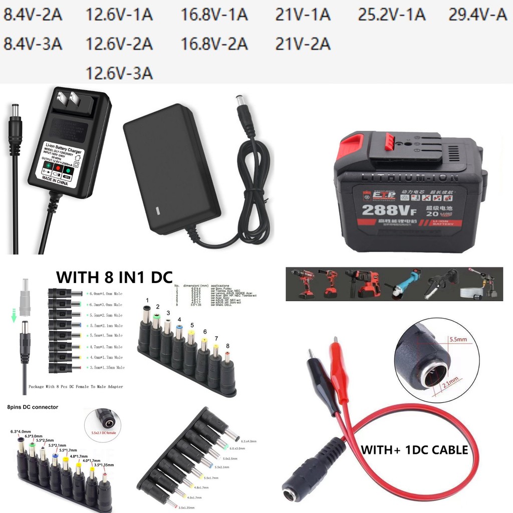 96W Universal AC Adapter charger 8.4V-2A/3A 12.6V-1A/2A/3A 16.8V-1A/2A ...