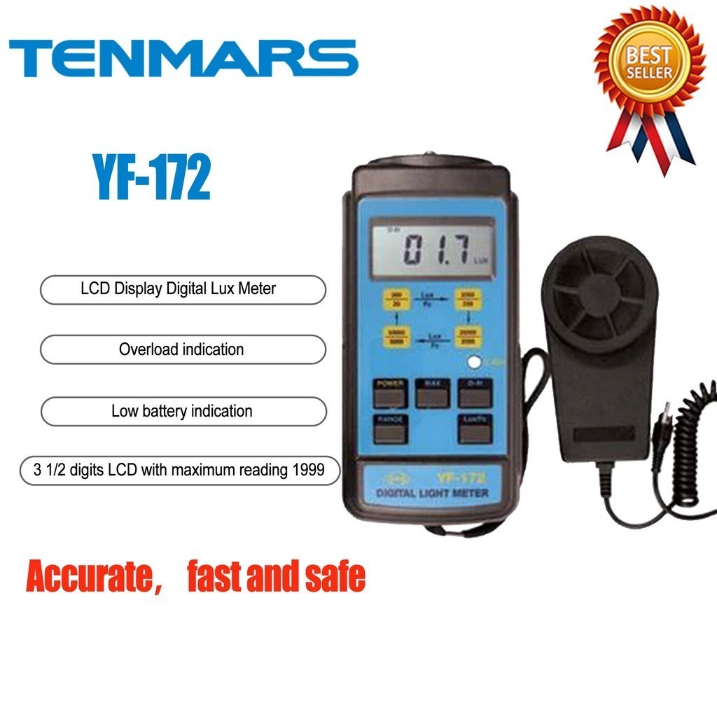TENMARS YF-172 LCD Display Digital Lux Meter Illuminometer Light Meter,3 1/2 Digits LCD with ...