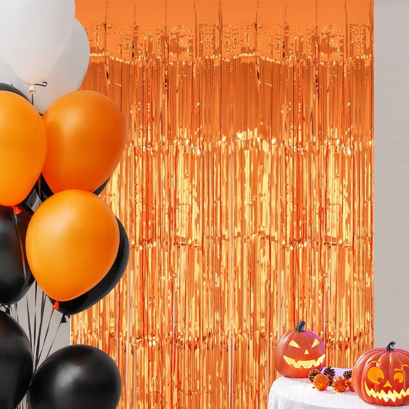 2 Meters Orange Foil Curtain Backdrop For Party Photo Backdrop Birthday ...