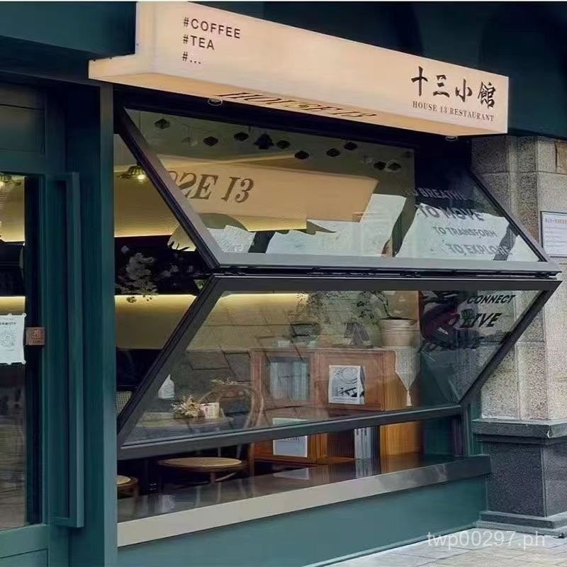 Up and down Folding Windows Aluminum Alloy Full Window Milk Tea Coffee ...