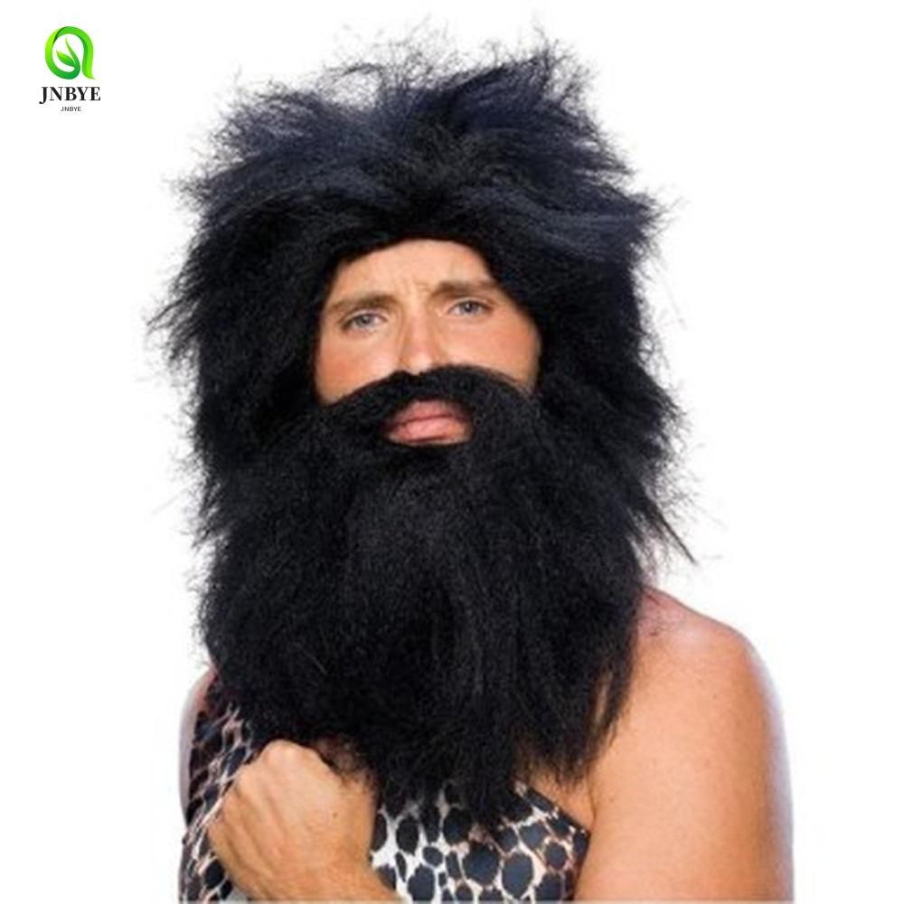 JNBYE 2Pcs/Set Wigs and Beard Set, Savage Cosplay Halloween Aboriginal ...
