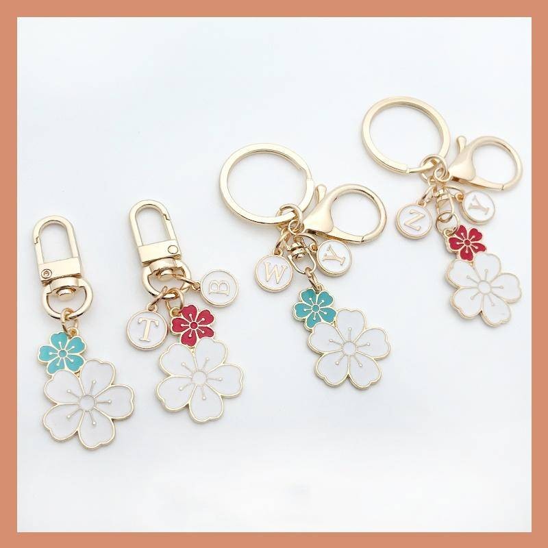 Customized Letter Cute Blossom Flower Keychain for Bag Pendant Pearl ...