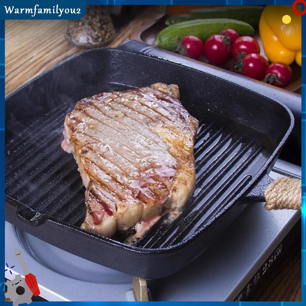 Cast Iron Steak Frying Pan Non-coated Household Square Stripes Frying ...