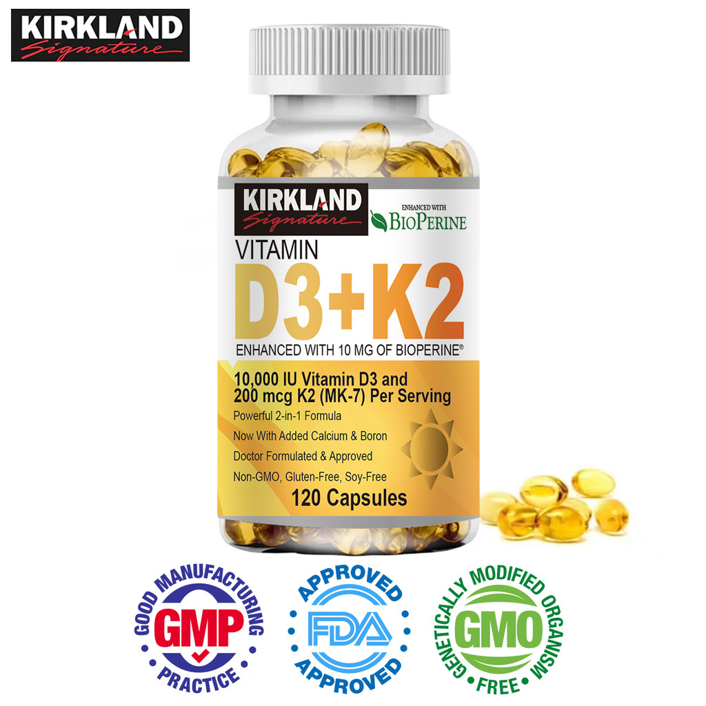 KIRKLAND Vitamin D3 K2 10000 IU D3 + 200mcg K2 MK7 Immune Support ...