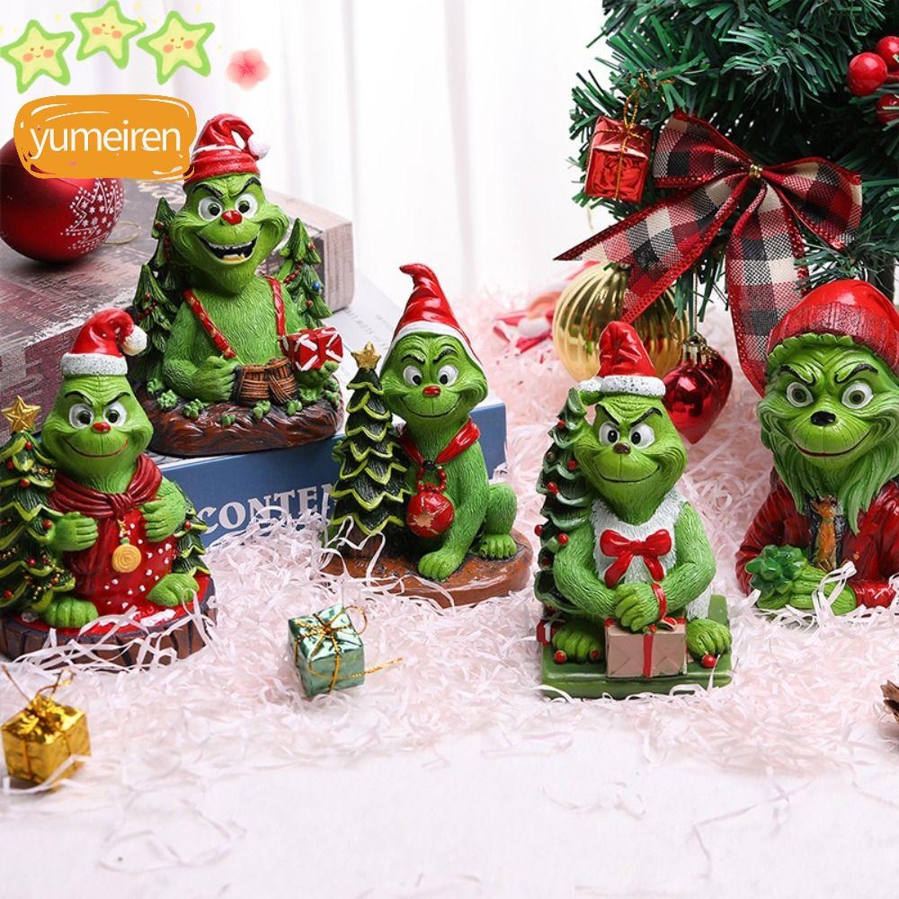 YUMEIREN Grinch Statue, Scene Model Merry Christmas Grinch Figure ...