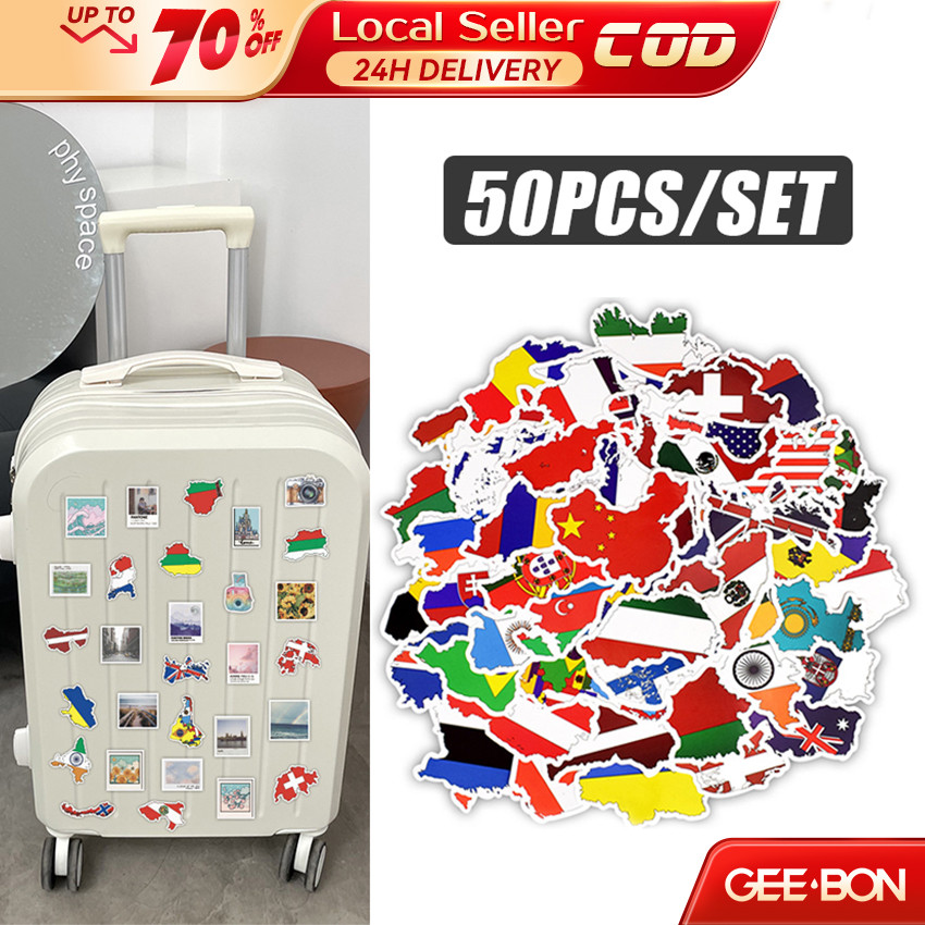 GEEBON 50Pcs National Flags Stickers Countries Map Decals DIY For ...