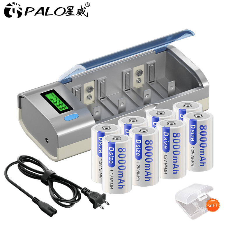 PALO 1.2V NI-MH D Size Rechargeable Battery R14 8000mAh Fast Charging ...