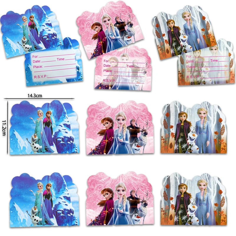 10pcs/Set Disney Frozen Invitation Cards Girls Favor Anna Elsa Birthday ...