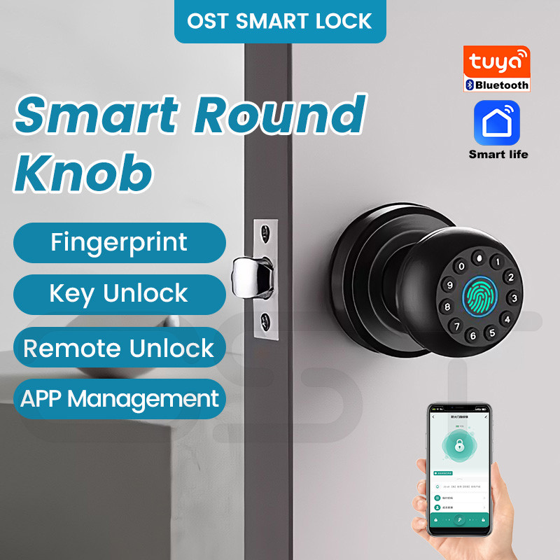 TUYA 5-in-1 Smart Door Lock Fingerprint Digital Ball Door Knob for Main ...