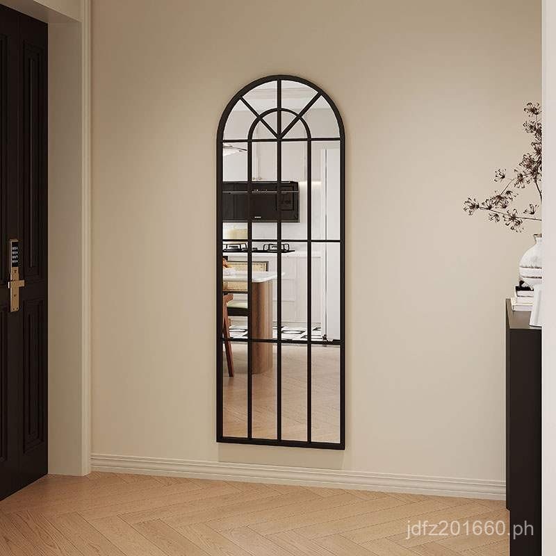 French Style Full-Length Mirror Fake Window Arched Door Fireplace ...