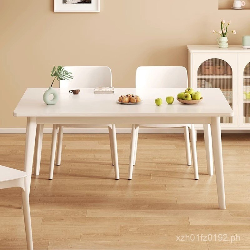 Simple Cream Dining Table Modern Style Solid Wood Leg Dining Table and ...