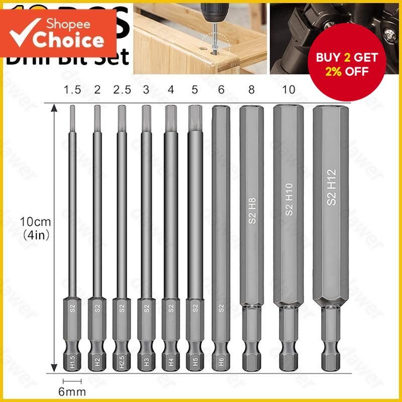 10Pcs Screwdriver Bit Set 100mm Hex Shank Magnetic Screw Drivers Setss ...
