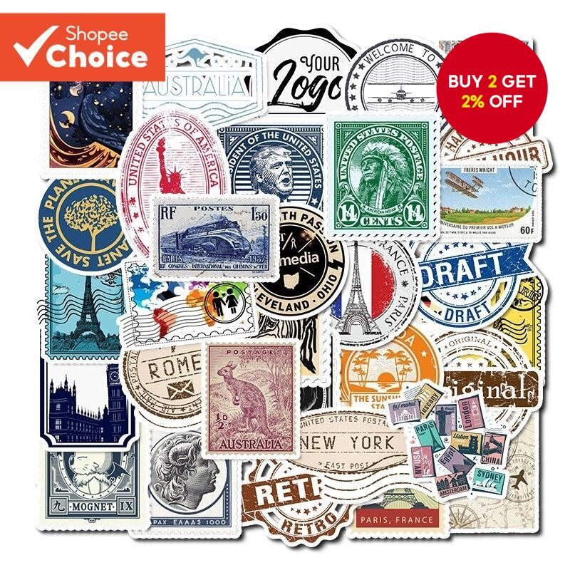 50PCS Vintage Travel Stickers - Waterproof Vinyl Decals for Laptop ...