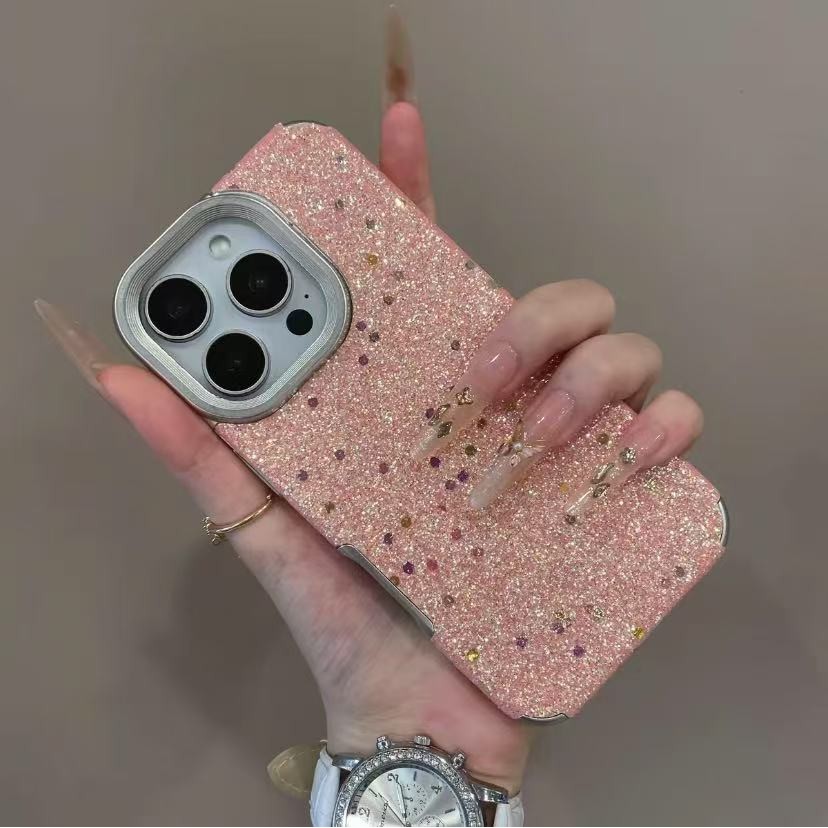 Advanced Pink Sequined Glitter Plating Lens Silicone Phone Case ...