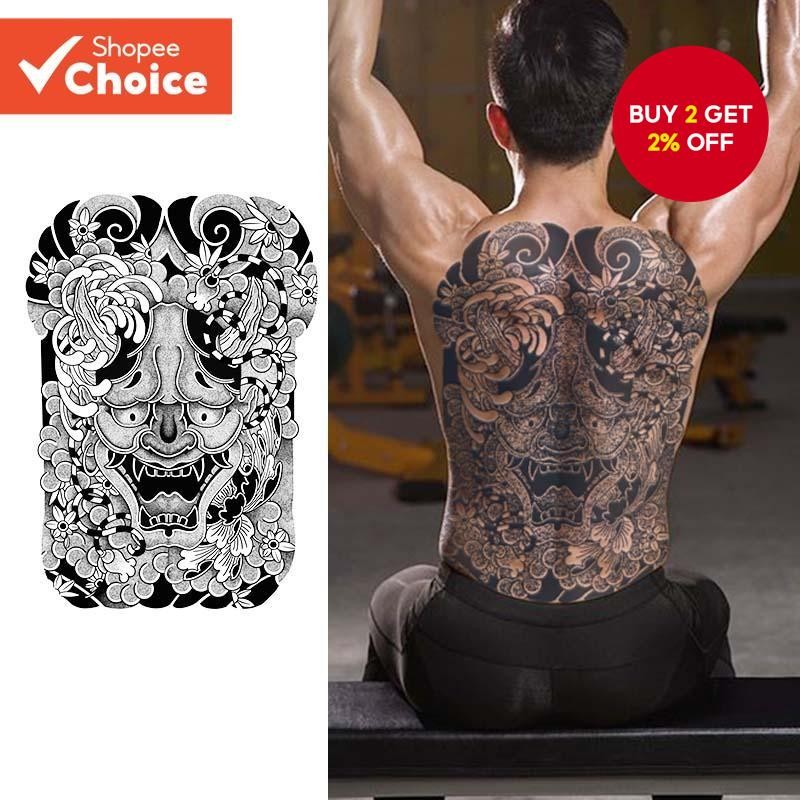 2 Weeks Waterproof Oni Mask Full Back Temporary Tattoo Realistic Body ...