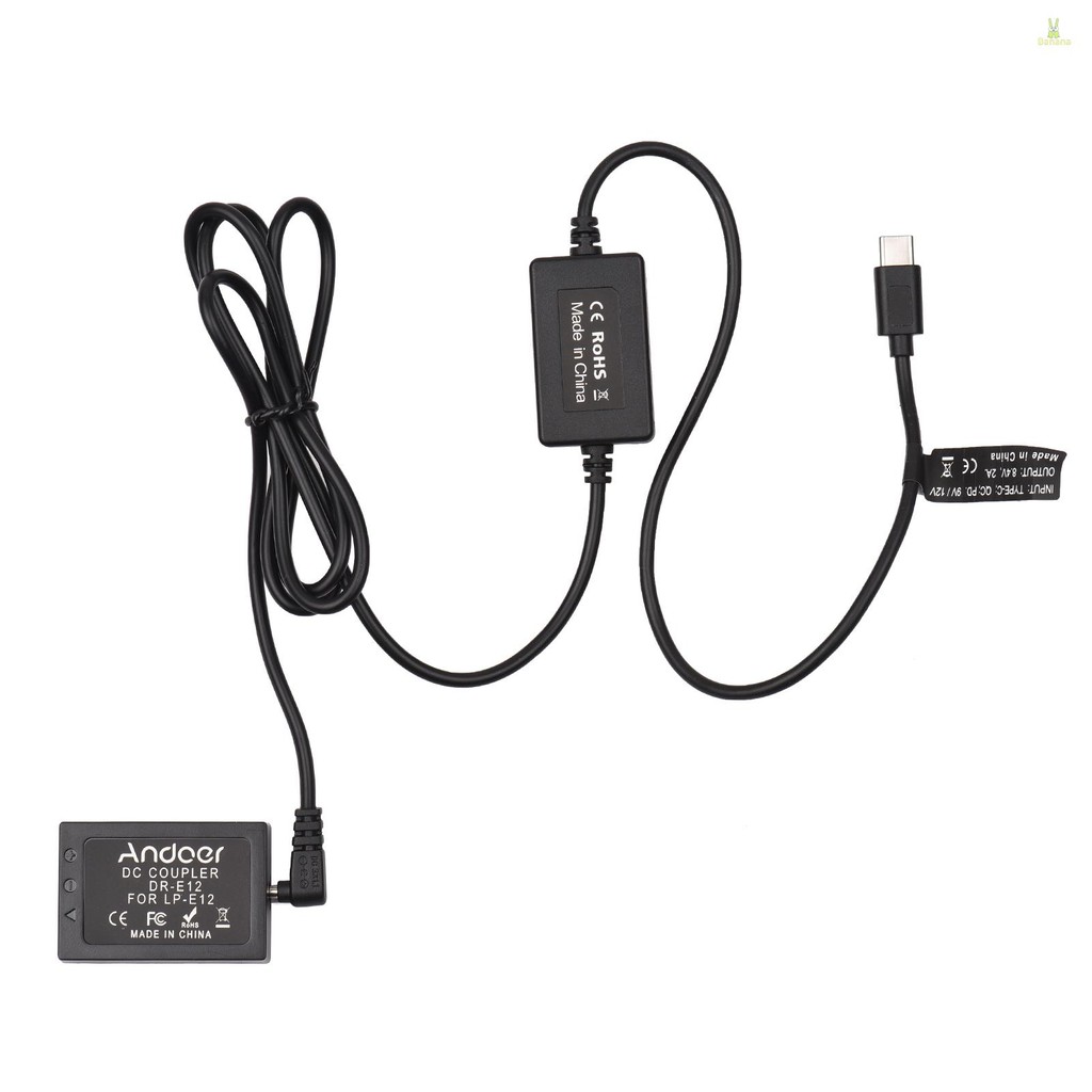 Andoer PD USB Type-C Cable to DR-E12 Dummy Battery DC Coupler LP-E12 ...