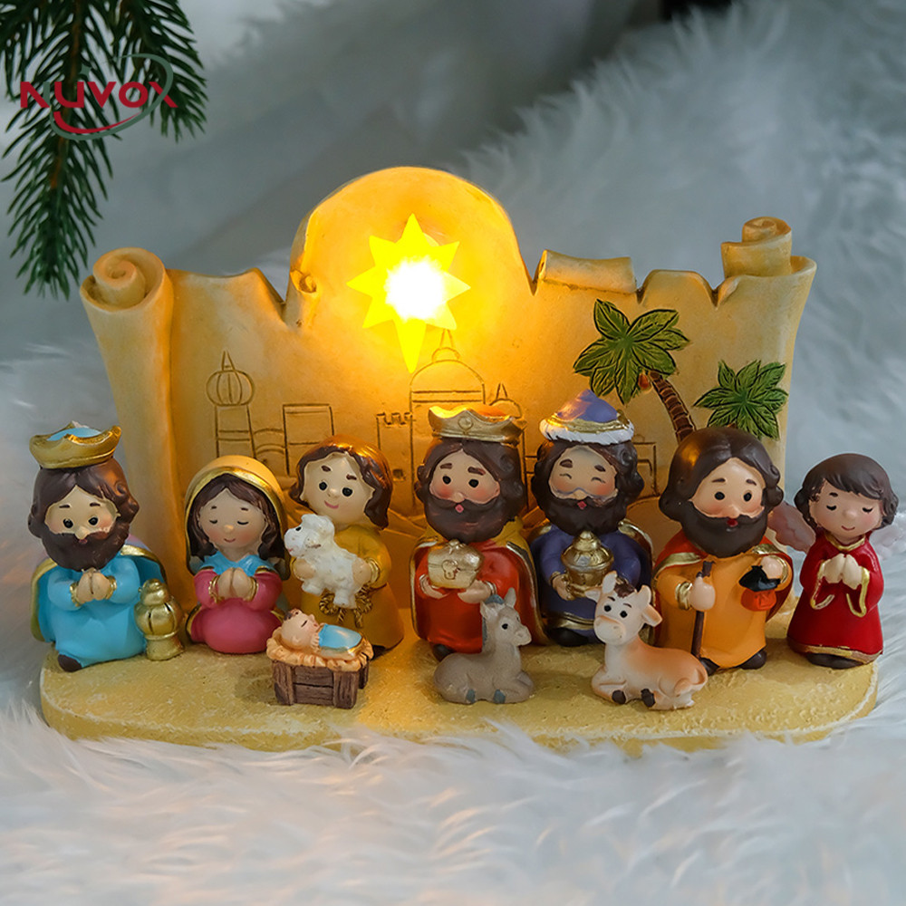 NUVOX Christmas Belen Nativity Set With Light Xmas Decoration Holy ...