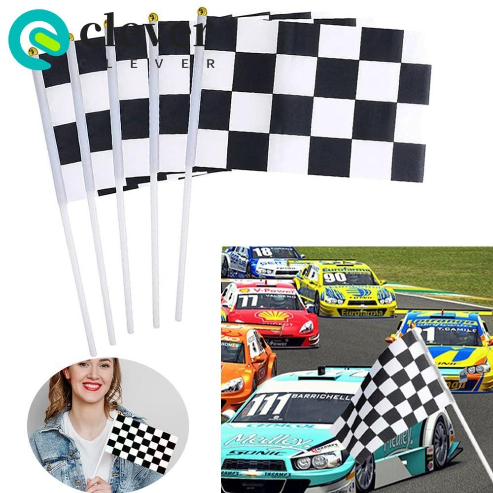 CLEVER 5pcs Hand Held Race Car Flags, 5x8Inch Mini Racing Stick Flag ...