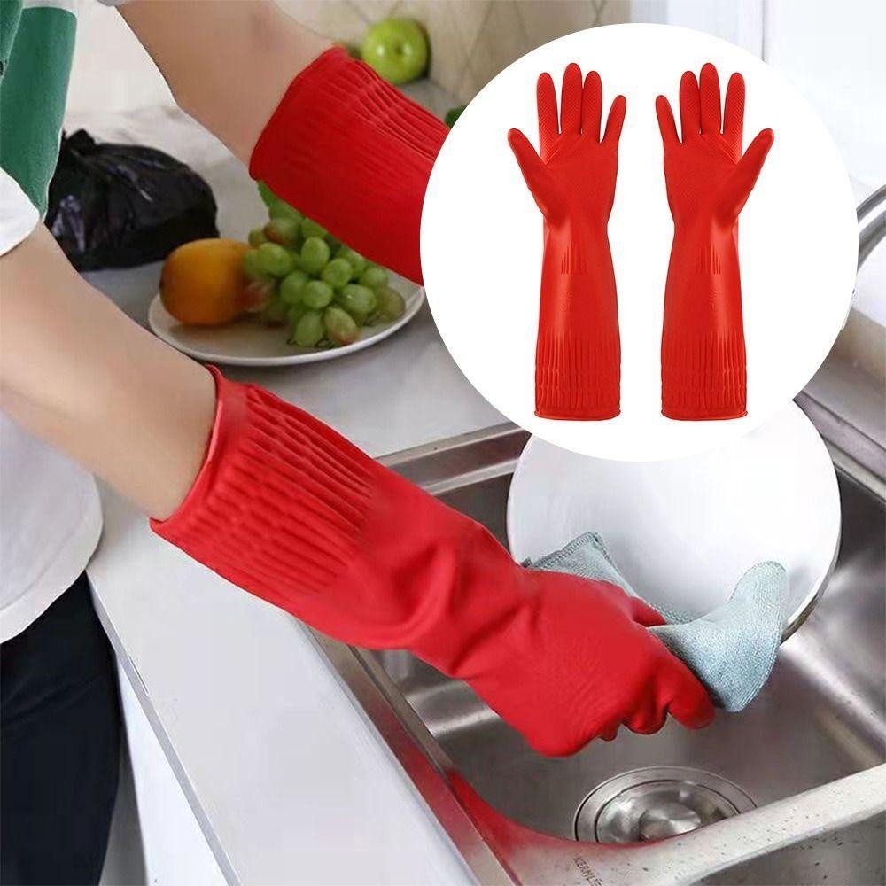 Long Thick Gloves Rubber Long Gloves Waterproof Dishwashing Gloves Car ...