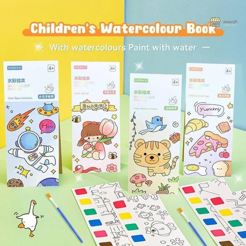 20 Sheets Painting Coloring Book Set with Paintbrush Kids Mini Coloring ...